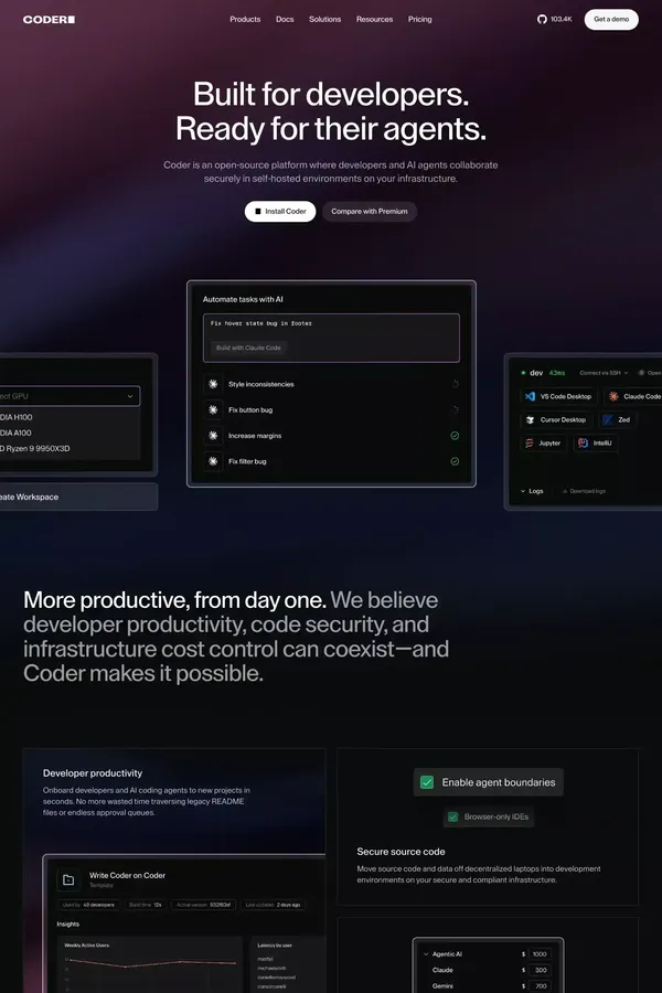 Coder | Cloud Development Environment: Remote & Self Hosted on Landbook - get inspired by ...