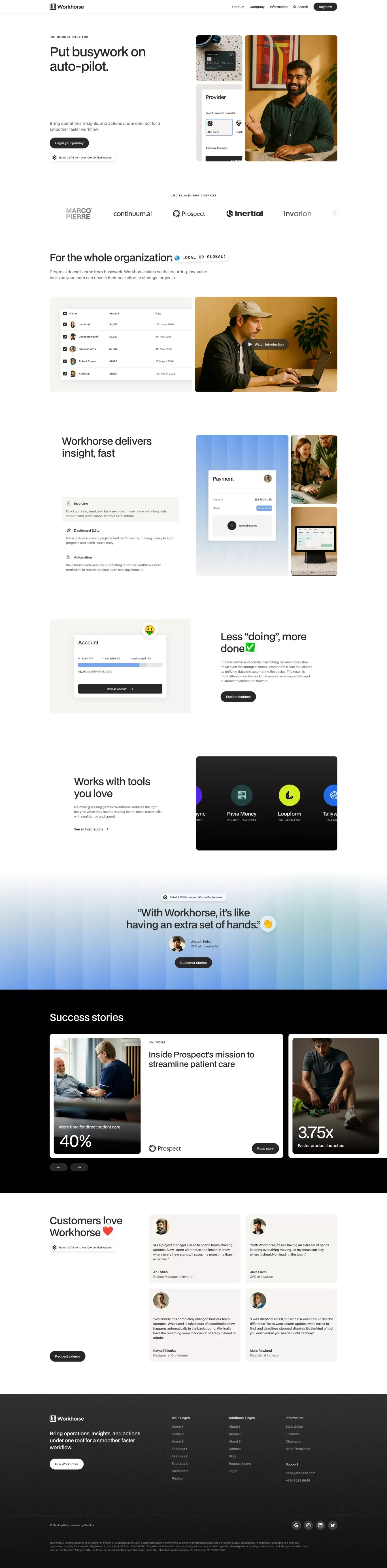 Workhorse - Framer and Webflow Website Template on Landbook - get inspired by template design ...