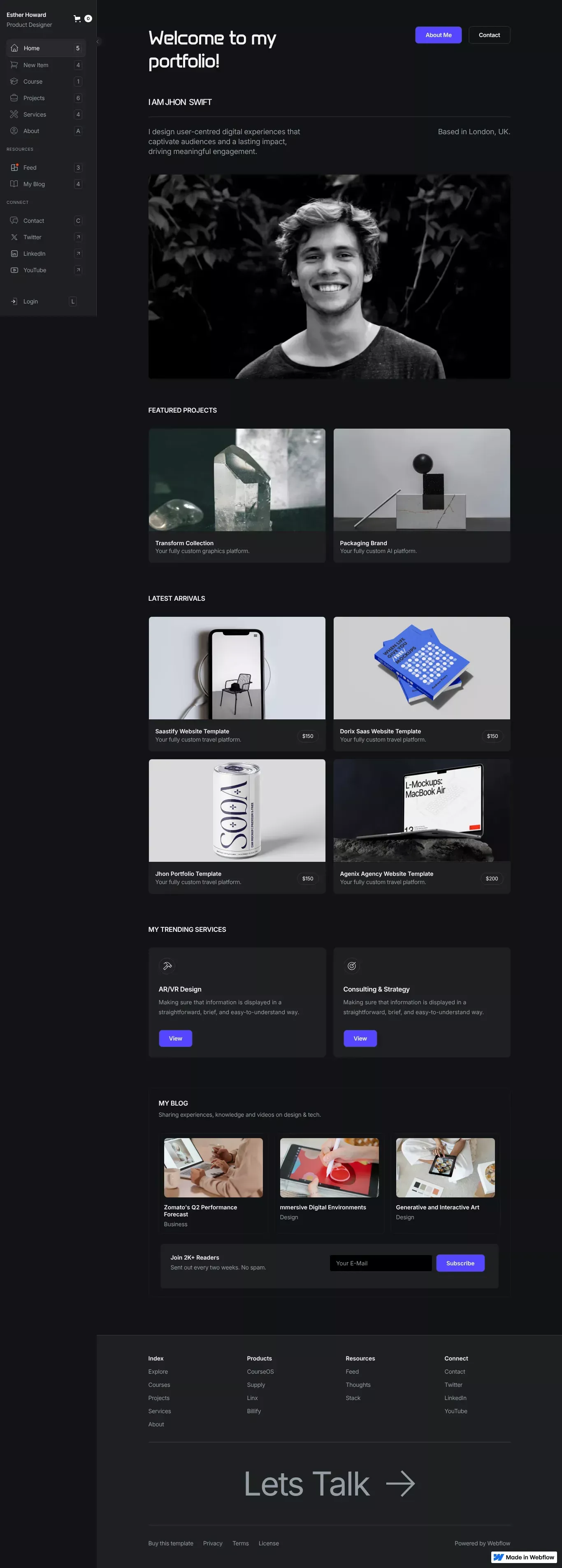 Cardfolio - Webflow Ecommerce website template on Landbook - get inspired by template design and ...