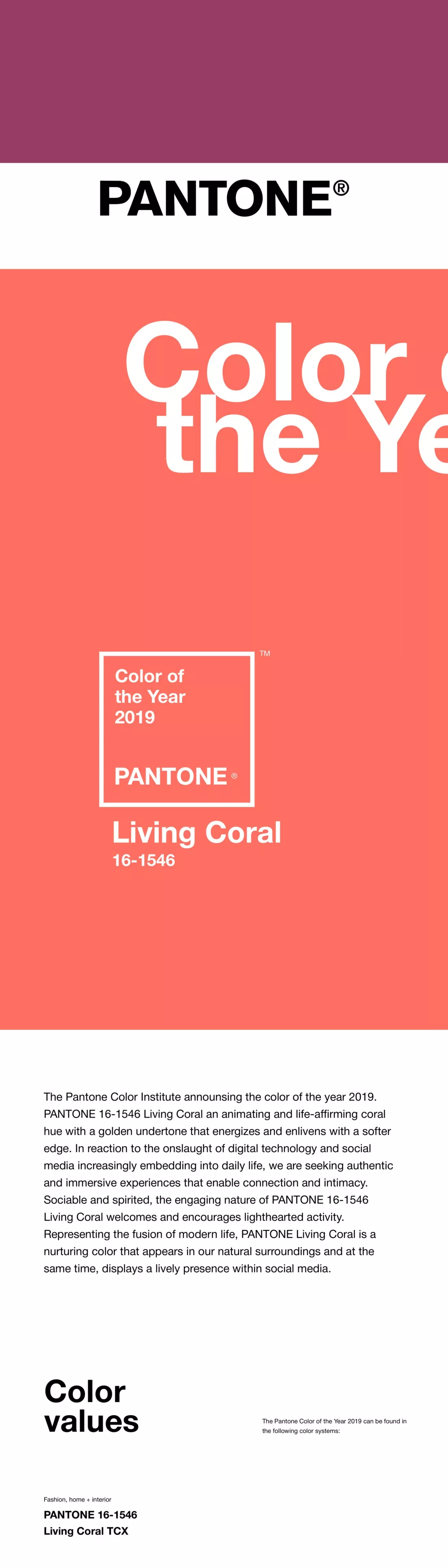 Color of the year 2019 — PANTONE 16-1546 Living Сoral TCX on Landbook ...
