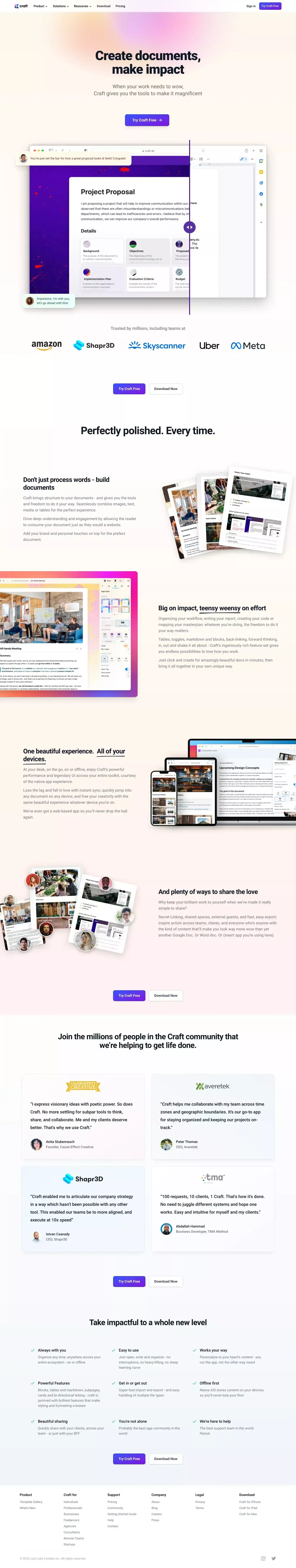 Craft - The Future of Documents on Landbook - get inspired by landing ...