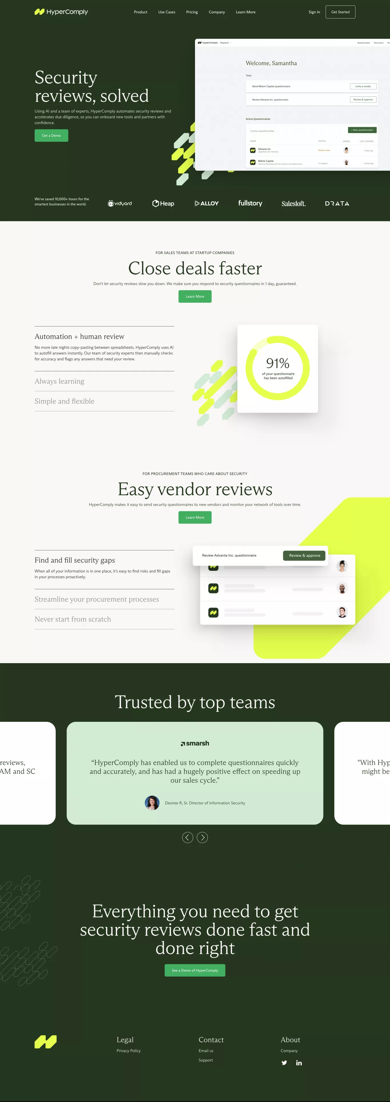 Automate security questionnaires with HyperComply on Landbook - get inspired by landing design ...