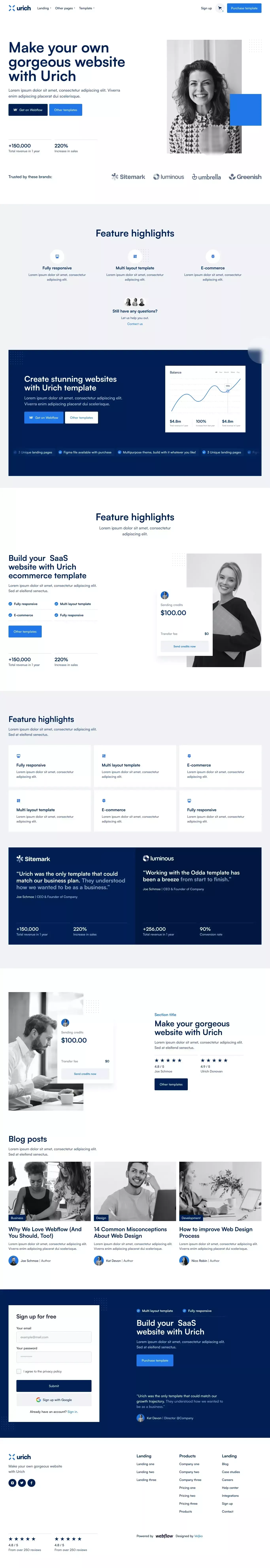 Urich - Webflow Ecommerce website template on Landbook - get inspired by template design and more