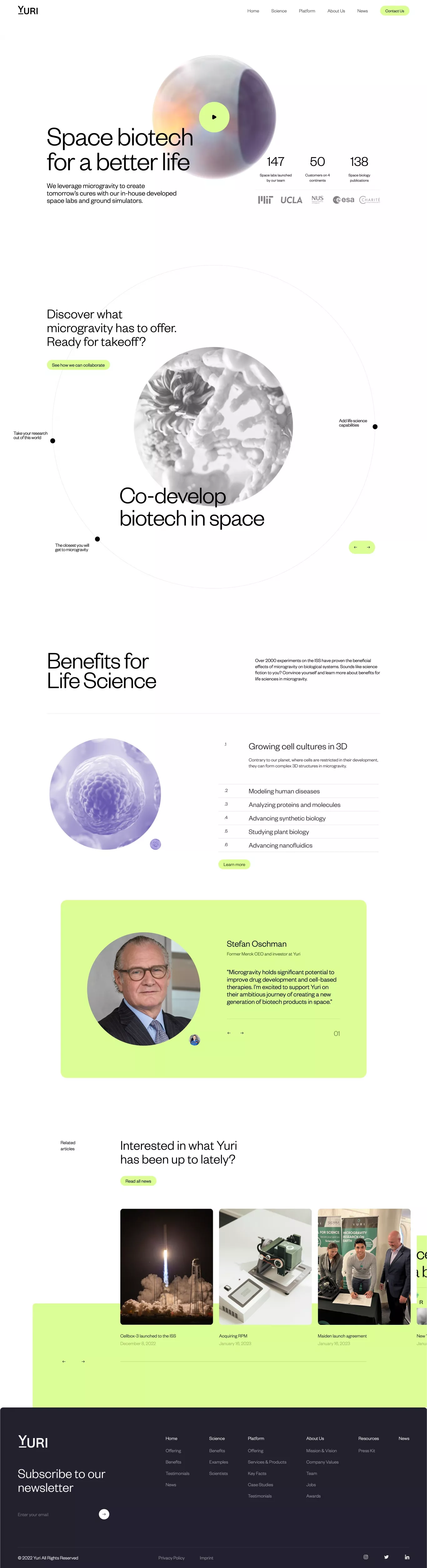 Home - Yuri - Space biotech for a better life on Landbook - get ...