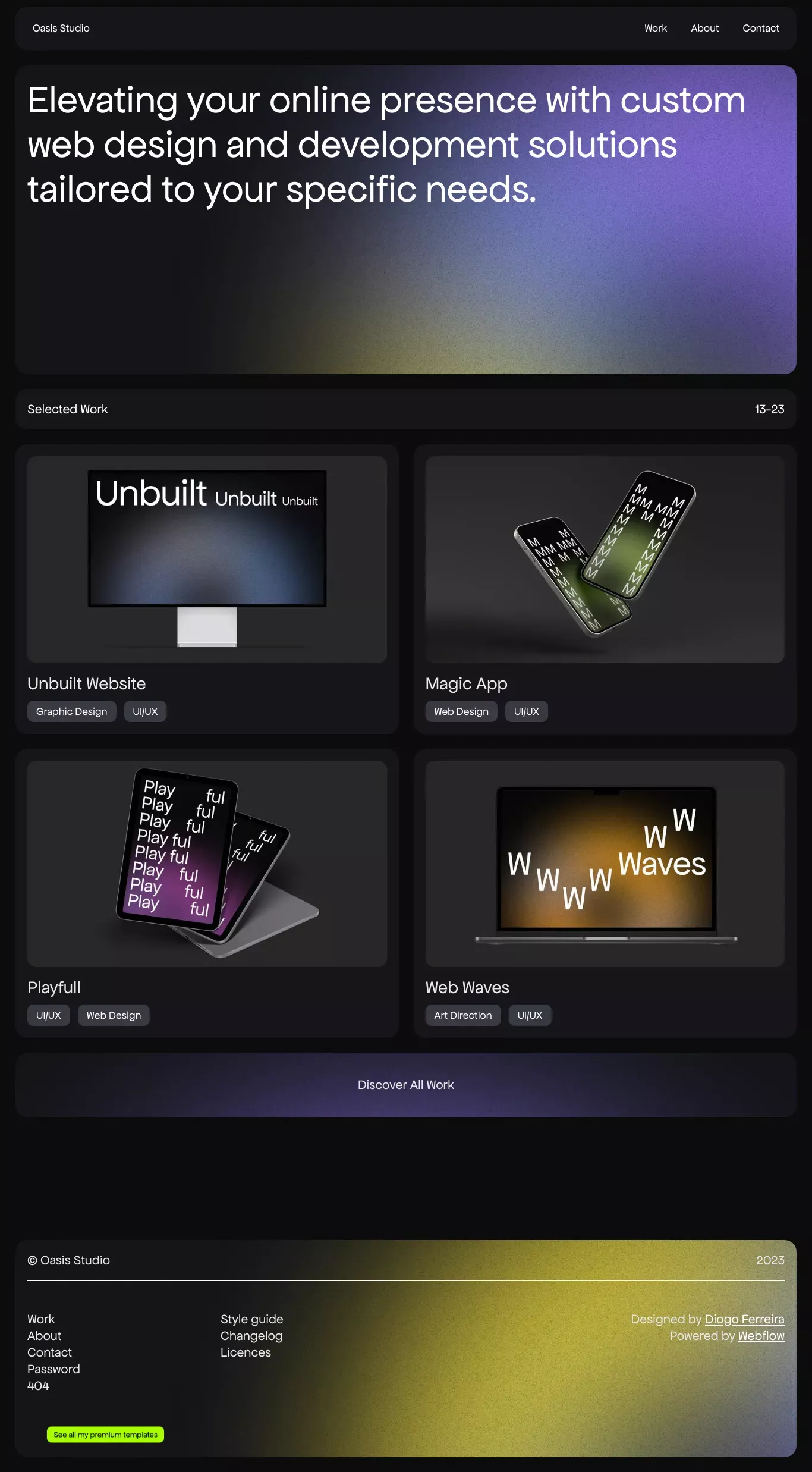Oasis Studio – Webflow HTML website template on Landbook - get inspired by template design and more