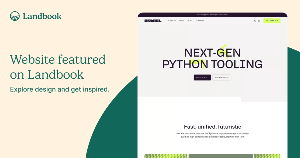 Astral: Next-gen Python tooling on Landbook - get inspired by landing design and more