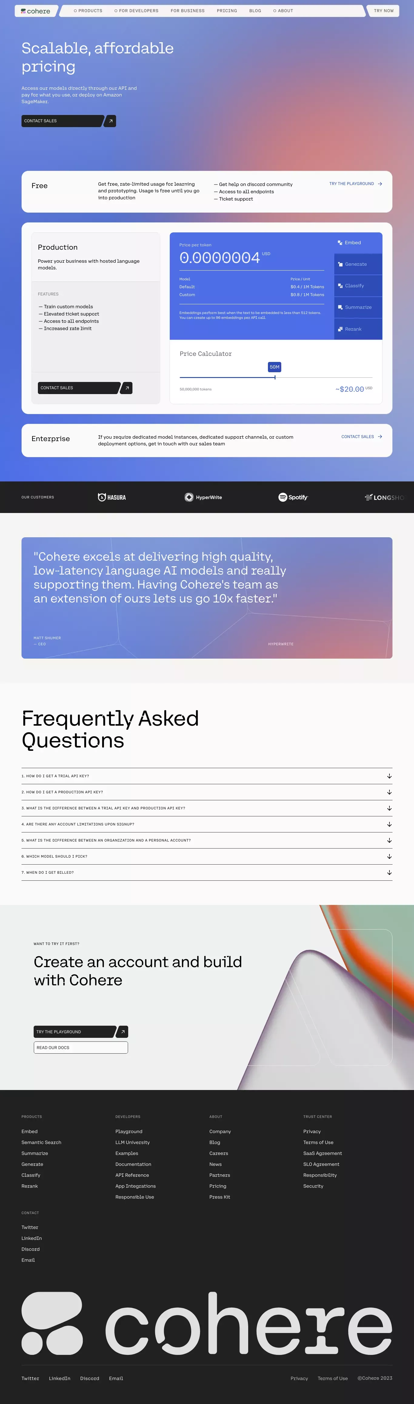 Pricing - Affordable NLP & Language Model Solutions | Cohere on Landbook - get inspired by ...
