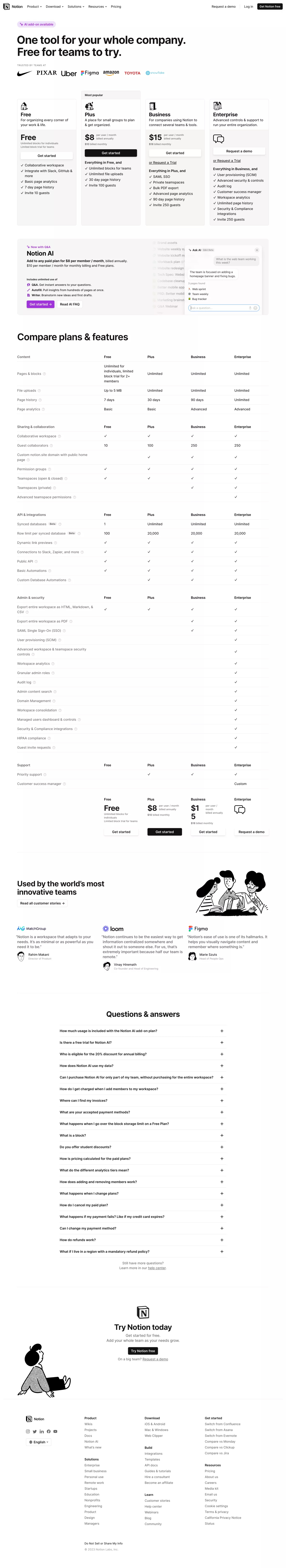 Notion Pricing Plans on Landbook - get inspired by pricing design and more