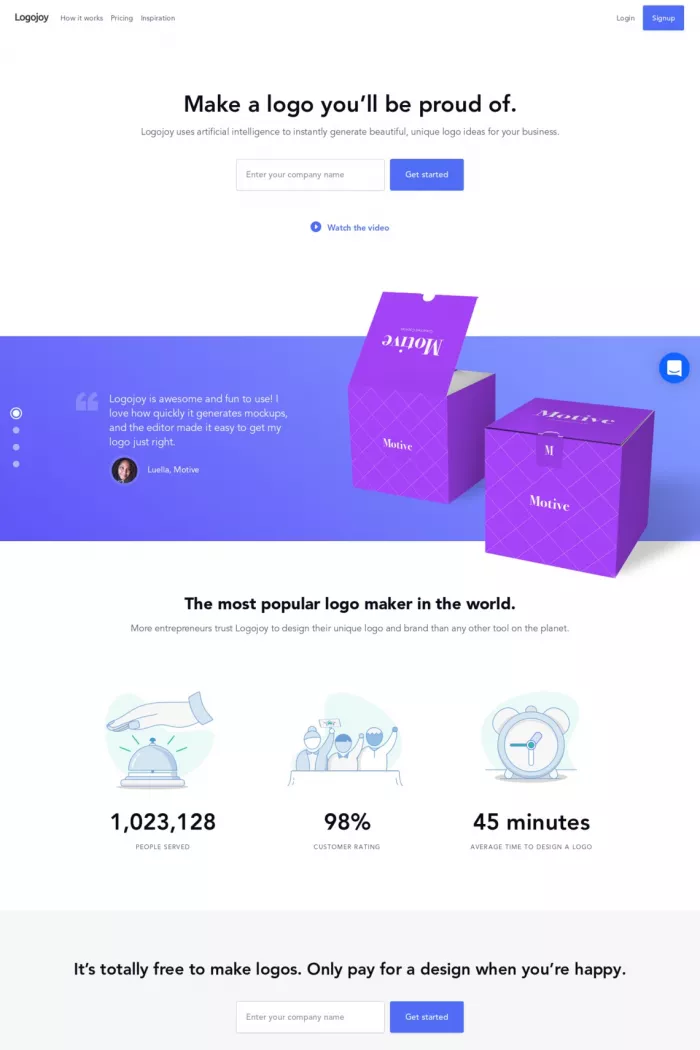The #1 Free Logo Maker - Logojoy on Landbook - get inspired by landing ...