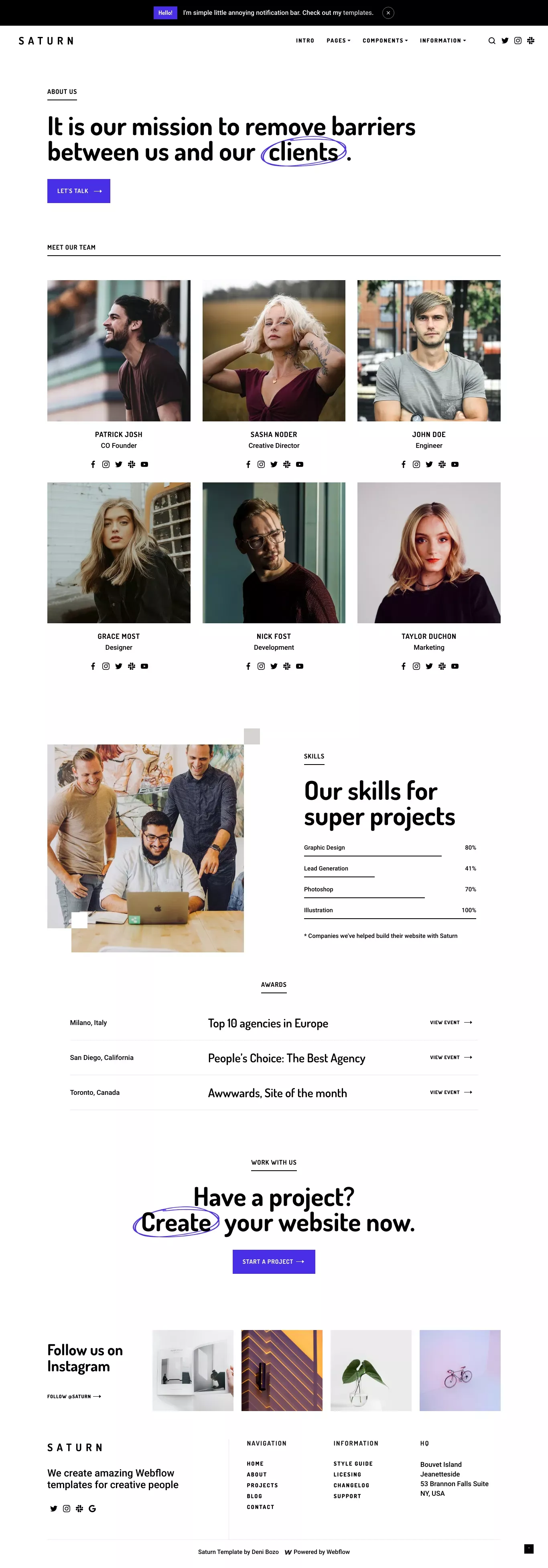 Saturn - Webflow HTML website template on Landbook - get inspired by about us design and more