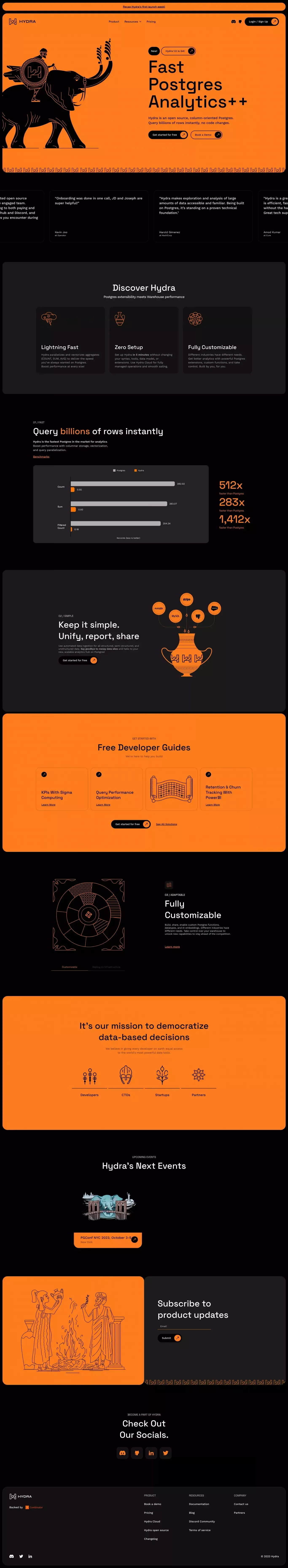 Hydra - Fast Postgres Analytics ++ on Landbook - get inspired by landing design and more