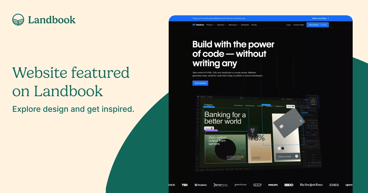 Webflow: Create a custom website | No-code website builder on Landbook - get inspired by landing ...