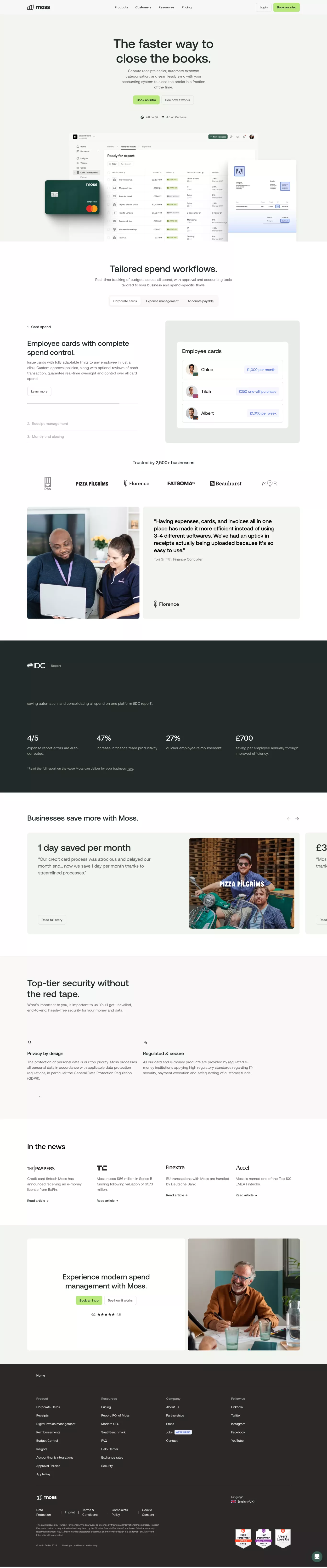 Moss: Spend smarter. on Landbook - get inspired by landing design and more