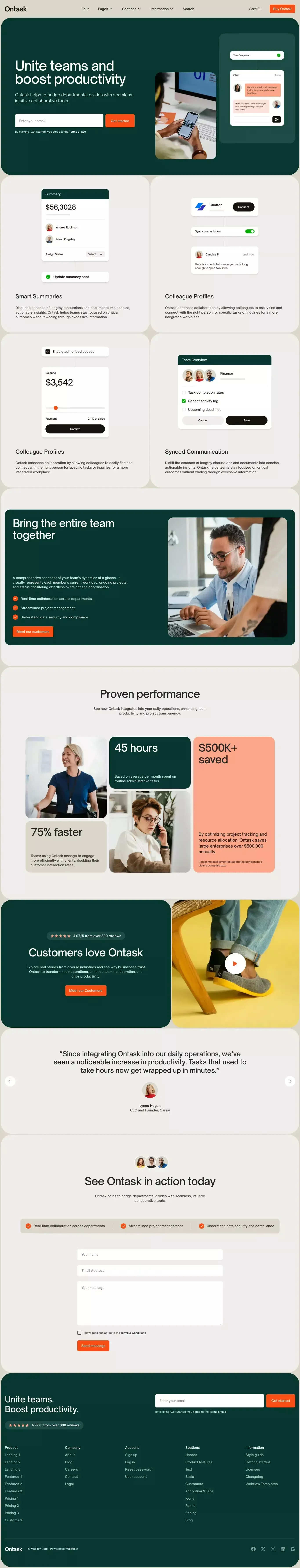 Ontask - Webflow HTML Website Template on Landbook - get inspired by template design and more