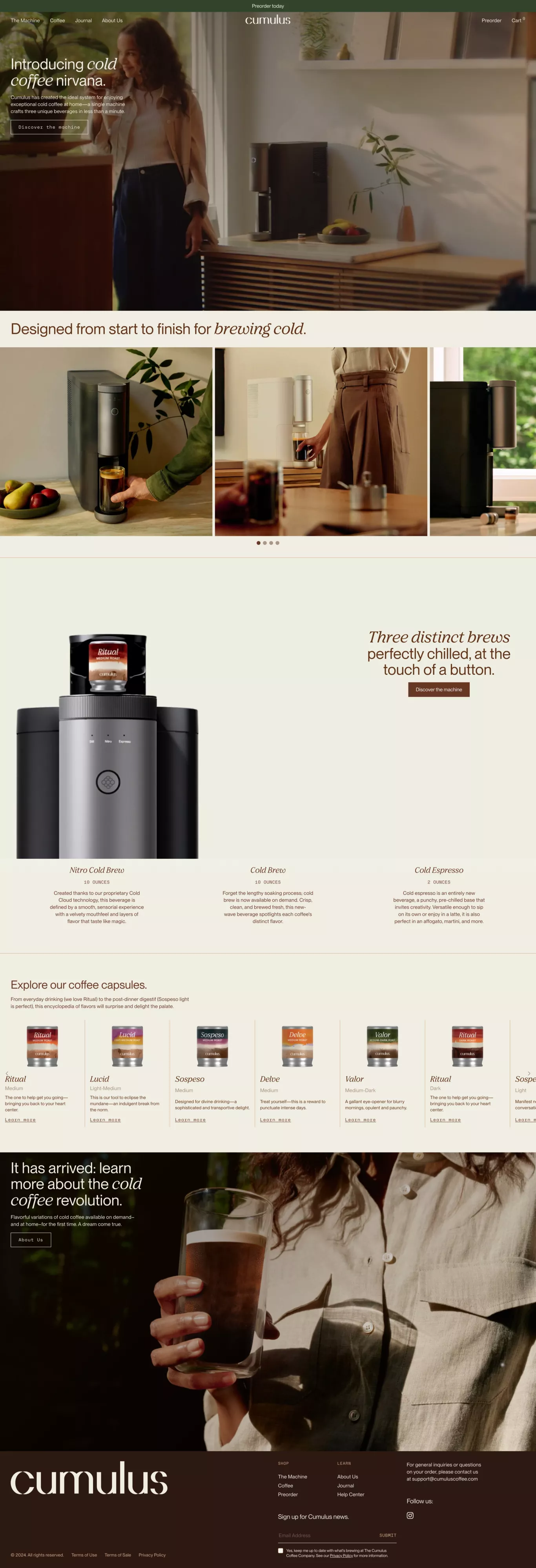 Cumulus Coffee | Premium Cold Coffee Machine on Landbook - get inspired by ecommerce design and more