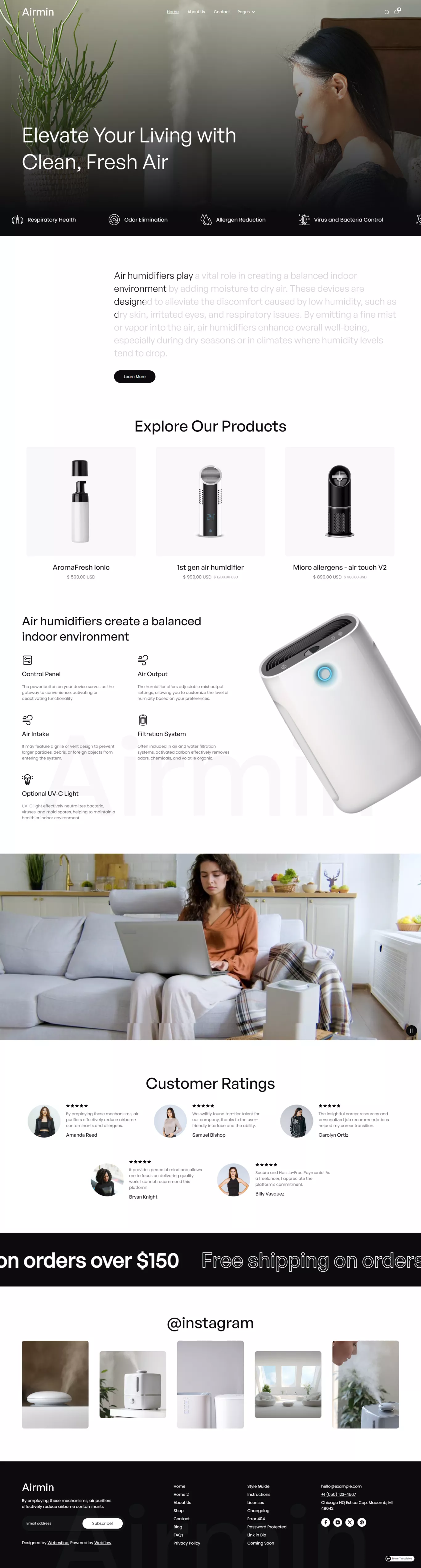 Airmin - Webflow Ecommerce website template on Landbook - get inspired by template design and more