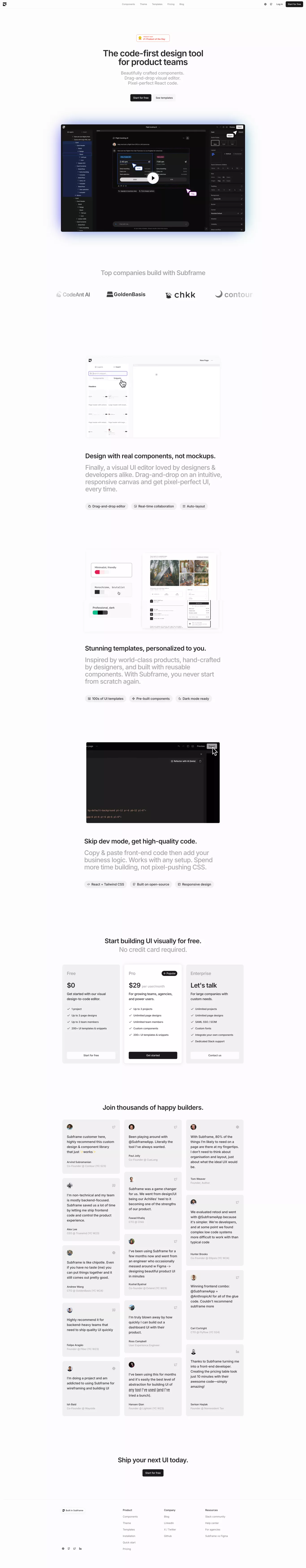 Subframe – The best way to build UI, fast. on Landbook - get inspired by landing design and more
