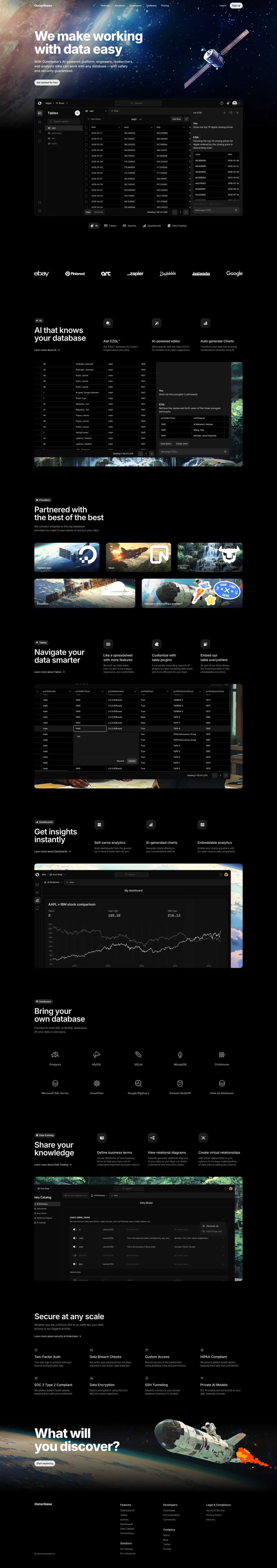 Outerbase | The interface for your database on Landbook - get inspired by landing design and more