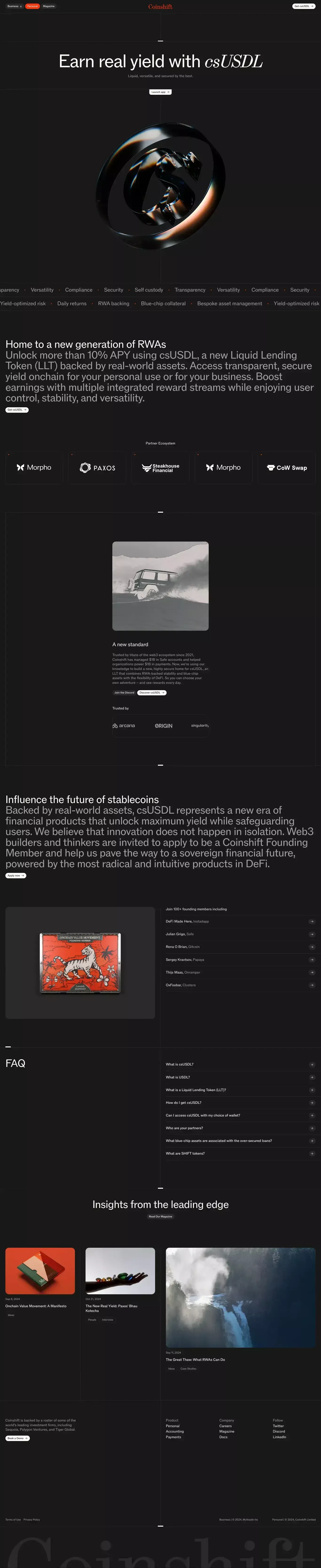 Personal | Coinshift on Landbook - get inspired by landing design and more