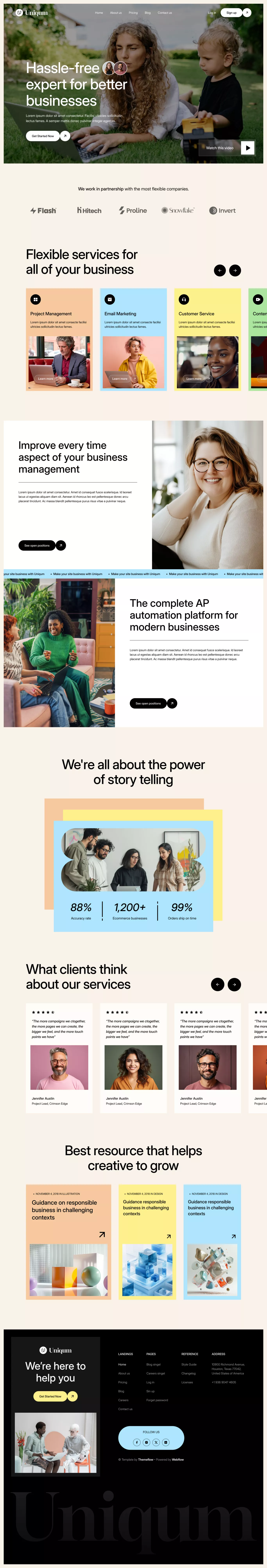 Uniqurm Website Page Template for Webflow on Landbook - get inspired by template design and more