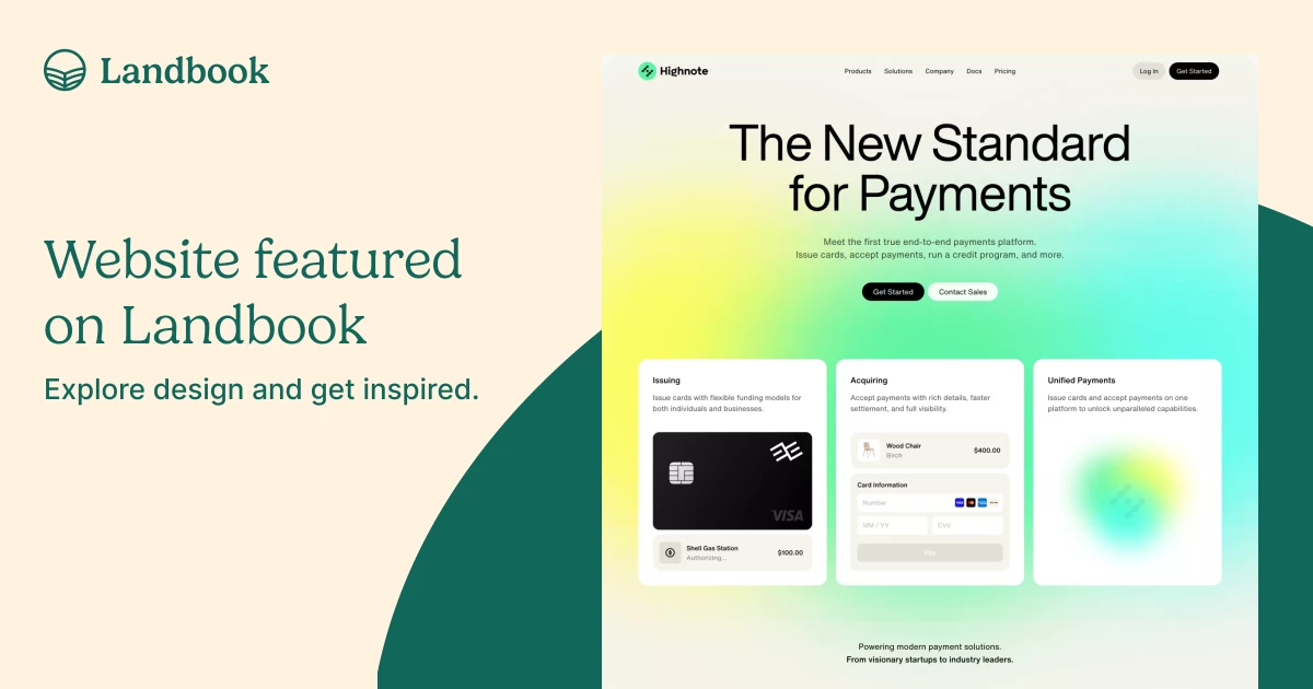 Highnote | The New Standard for Payments on Landbook - get inspired by ...