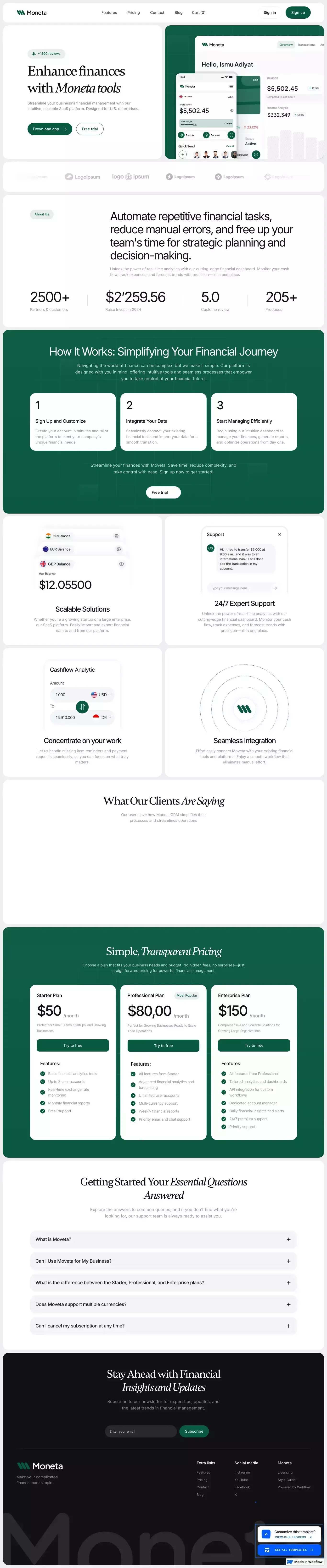 Moneta - Webflow Ecommerce website template on Landbook - get inspired by template design and more