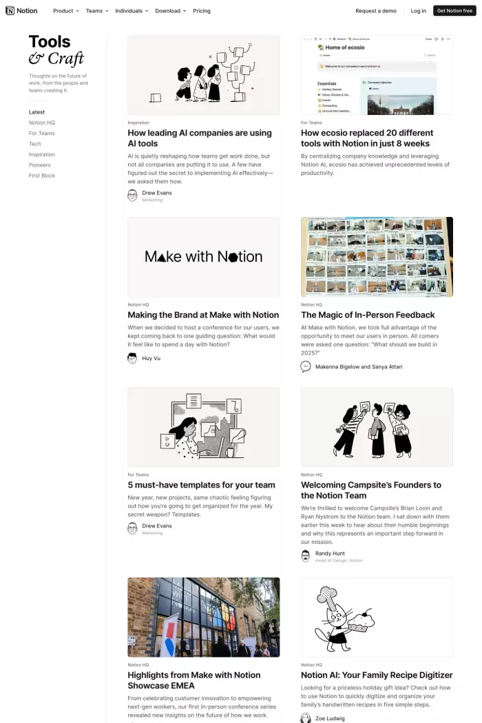 Tools & Craft – Notion Blog on Landbook - get inspired by blog post design and more