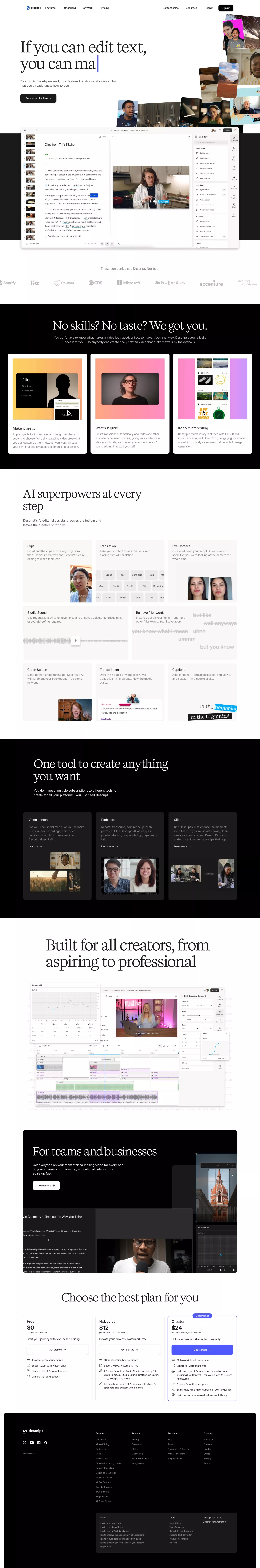Descript: Edit Videos & Podcasts Like a Doc | AI Video Editor on Landbook - get inspired by ...