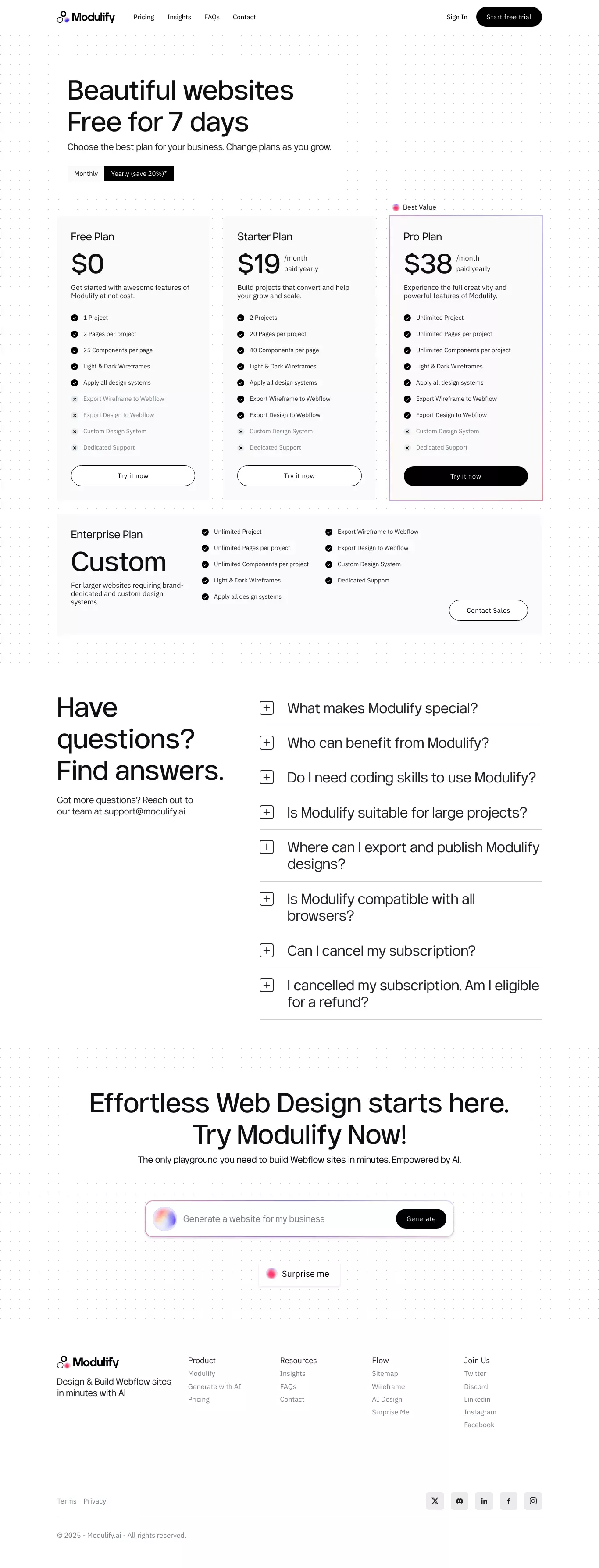 Pricing & Plans | Modulify AI on Landbook - get inspired by pricing design and more