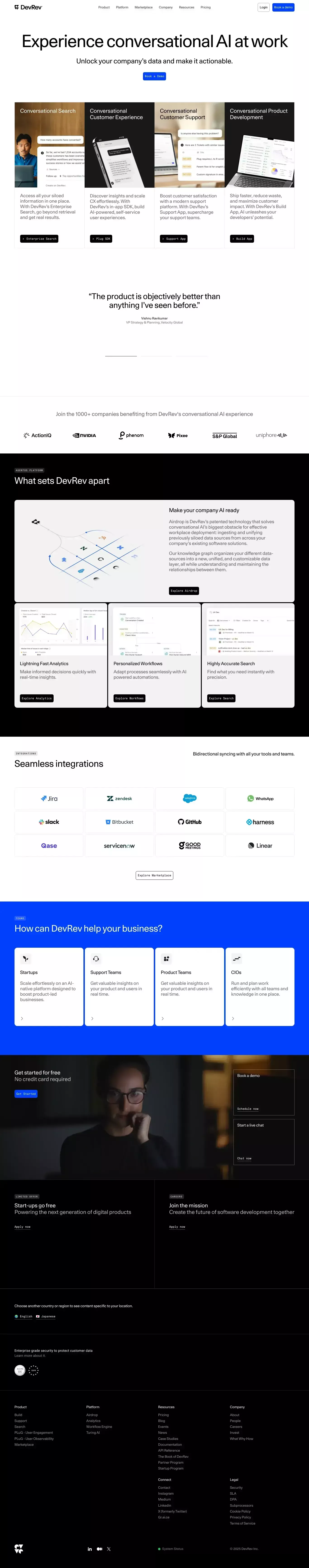 DevRev: Conversational AI at work on Landbook - get inspired by landing design and more