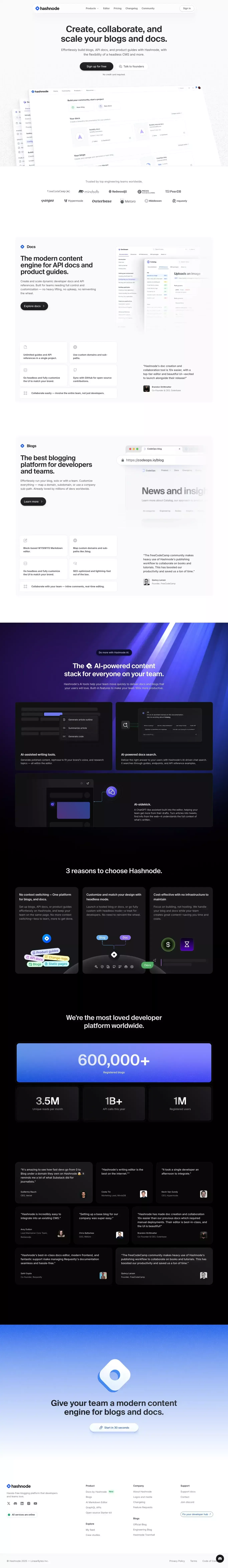 Hashnode — Build blogs and API docs for developers and teams. on Landbook - get inspired by ...