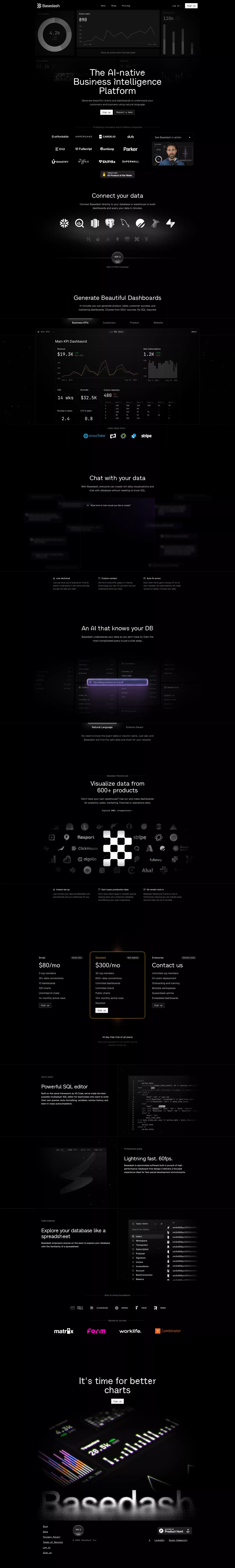 Basedash | The AI-native Business Intelligence Platform on Landbook - get inspired by landing ...