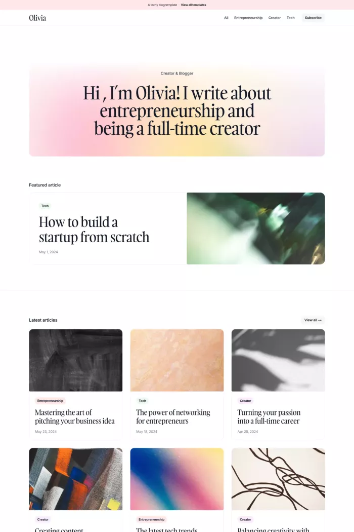 Monograph - Blog Template for Framer on Landbook - get inspired by template design and more