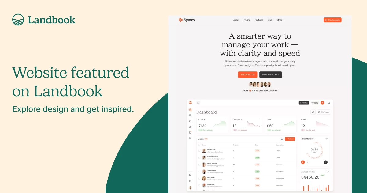 Syntro - Webflow SaaS Website Template on Landbook - get inspired by template design and more