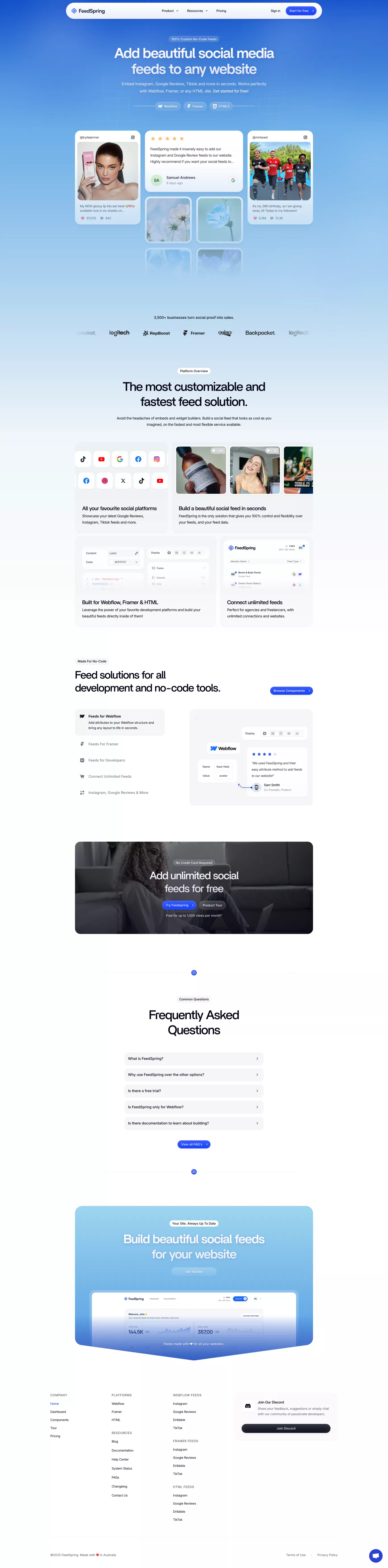 Social Feeds for Webflow, Framer, and HTML | FeedSpring on Landbook ...