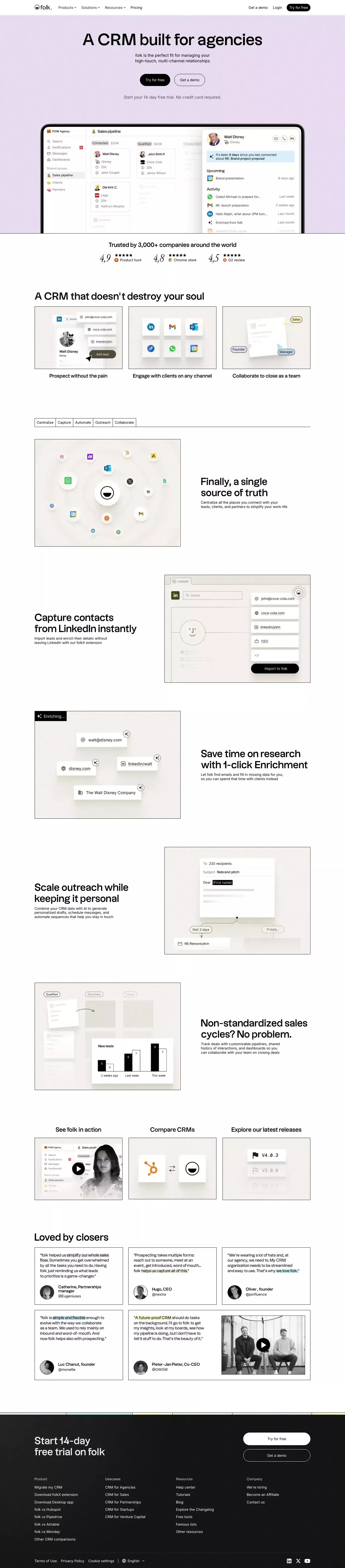 folk — CRM for Agencies on Landbook - get inspired by landing design ...