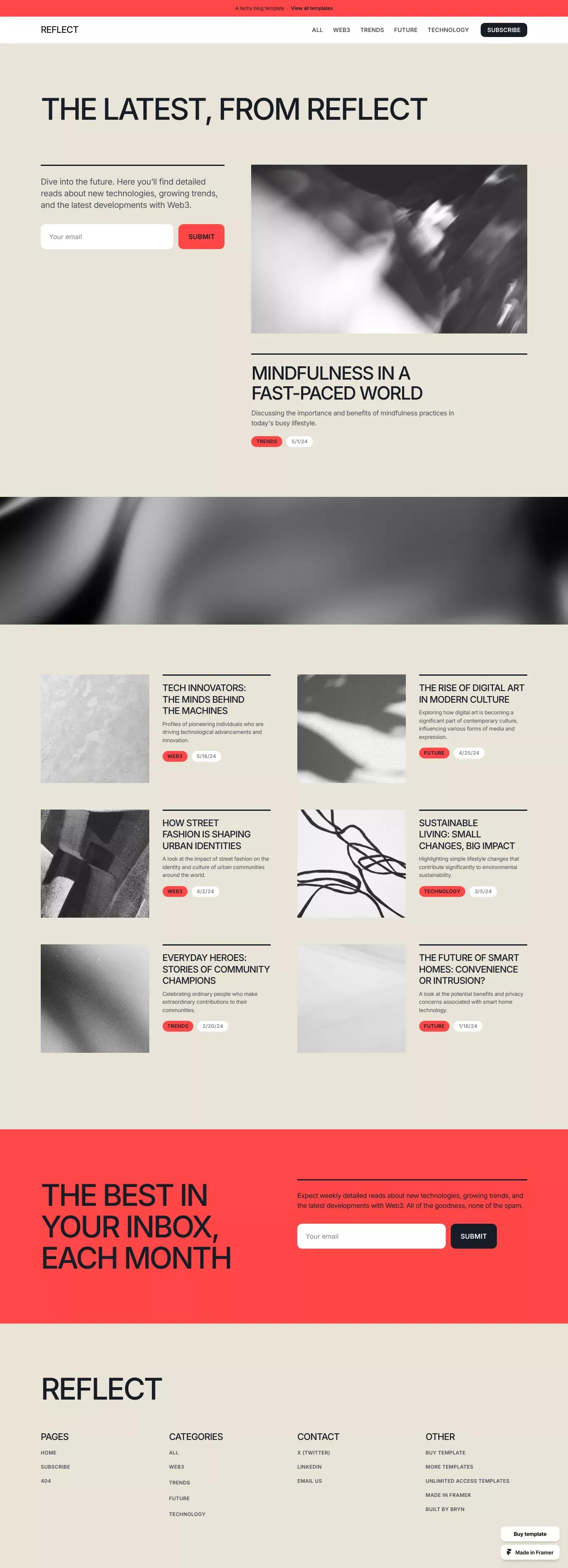 Reflect - Blog Template for Framer on Landbook - get inspired by template design and more