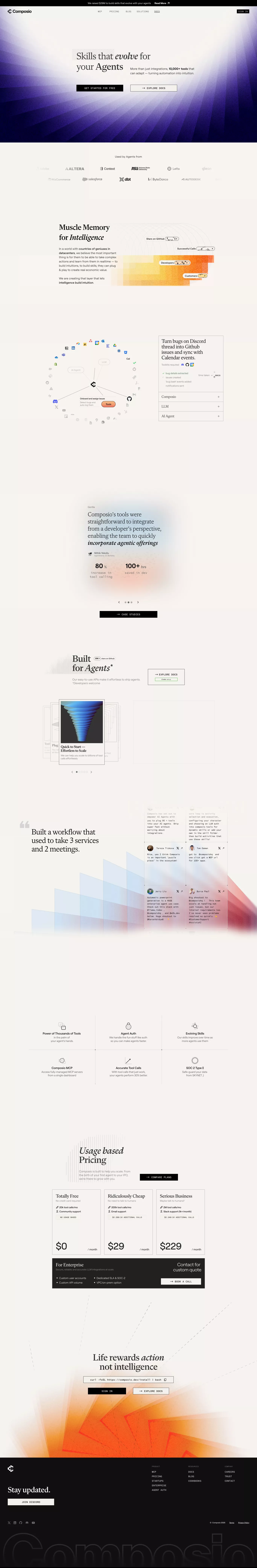 Composio - The Skill Layer of AI on Landbook - get inspired by landing design and more