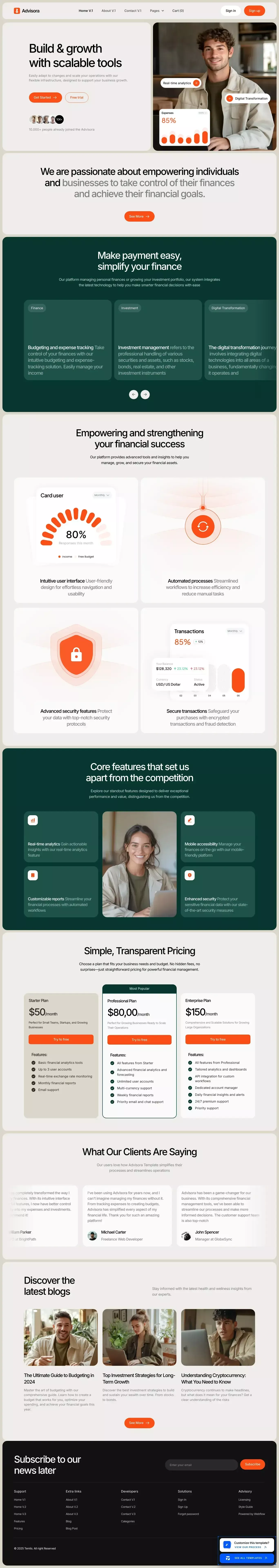 Advisora - Webflow Ecommerce website template on Landbook - get inspired by template design and more