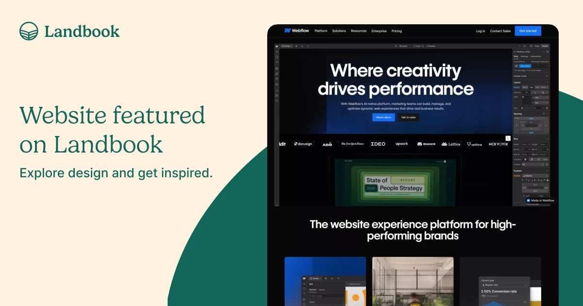Webflow: Create a custom website | Visual website builder on Landbook - get inspired by landing ...
