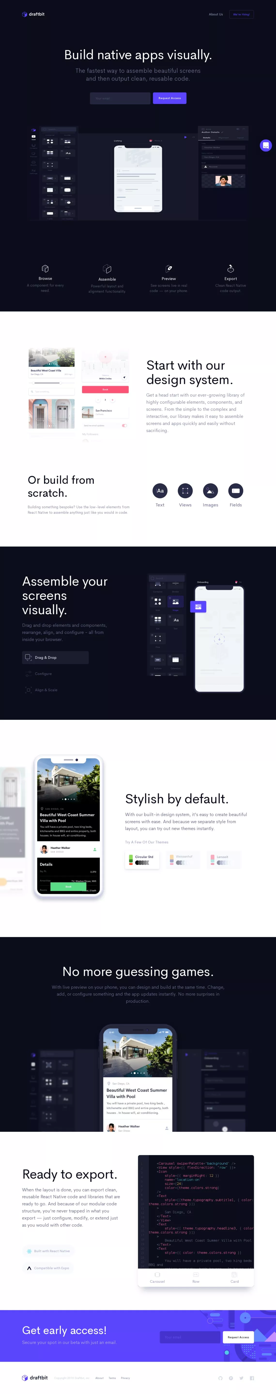 Draftbit - Build Native Apps Visually on Landbook - get inspired by landing design and more